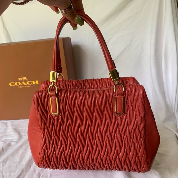 Coach | Bags | Coach Textured Leather Coral Handbag Purse | Poshmark
